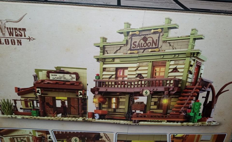 INSOON 2056 PCS Western Saloon Construction Mini Building Kit LED Light ...