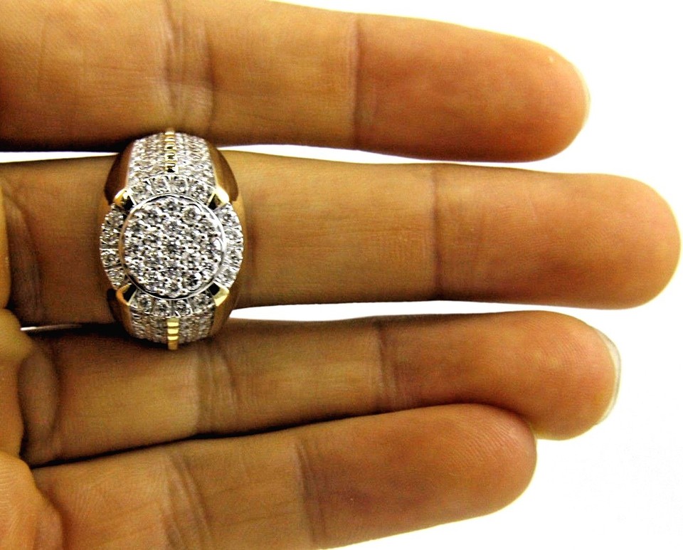 Natural Round Diamond Cluster Wide Men's Ring Band 14k Yellow Gold 2 ...