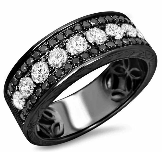3CT Round Cut Lab Created Black Diamond Men's Wedding Ring 14K Black ...