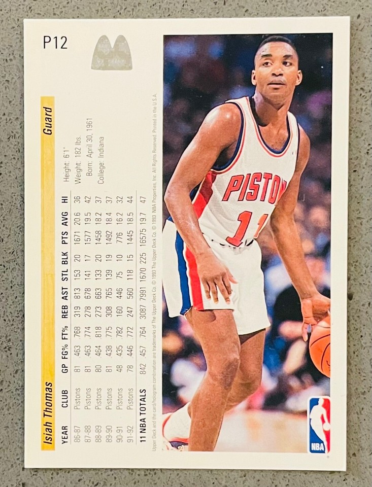 1992-93 Upper Deck Basketball NBA #P12 Isiah Thomas Base Trading Card ...