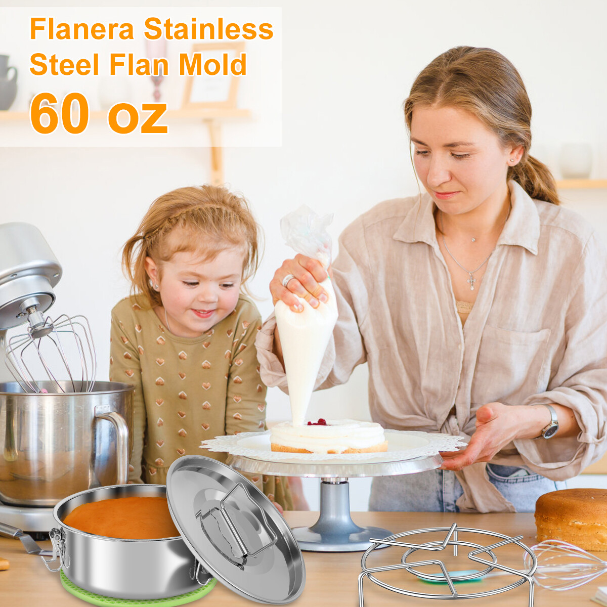 Flan Mold Set with Steamer Rack and Silicone Mat 304 Stainless Steel ...