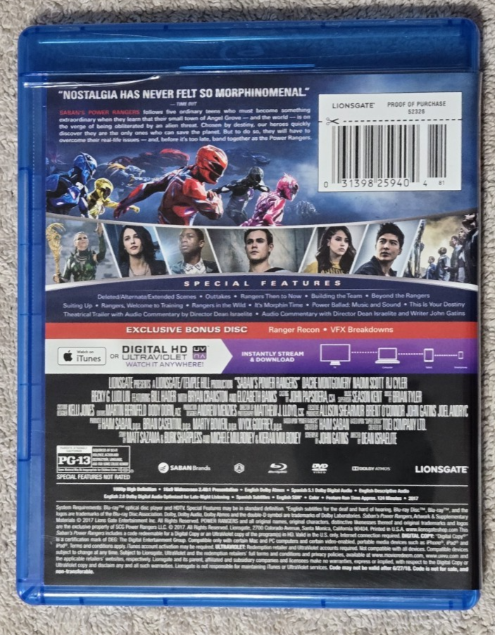 LIONSGATE - POWER RANGERS - BLU RAY & DVD COMBO - 2017 - DACRE ...