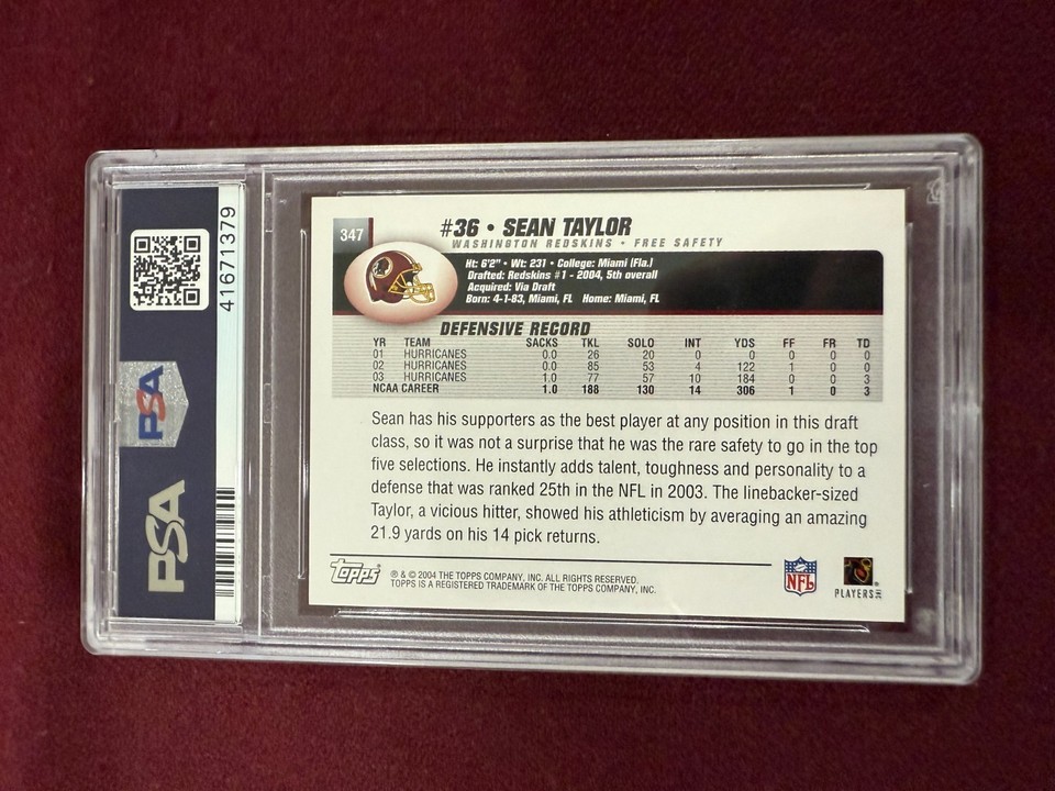 Sean Taylor 2004 Topps 1st Edition Rookie Card RC PSA 10 Gem Mt | eBay
