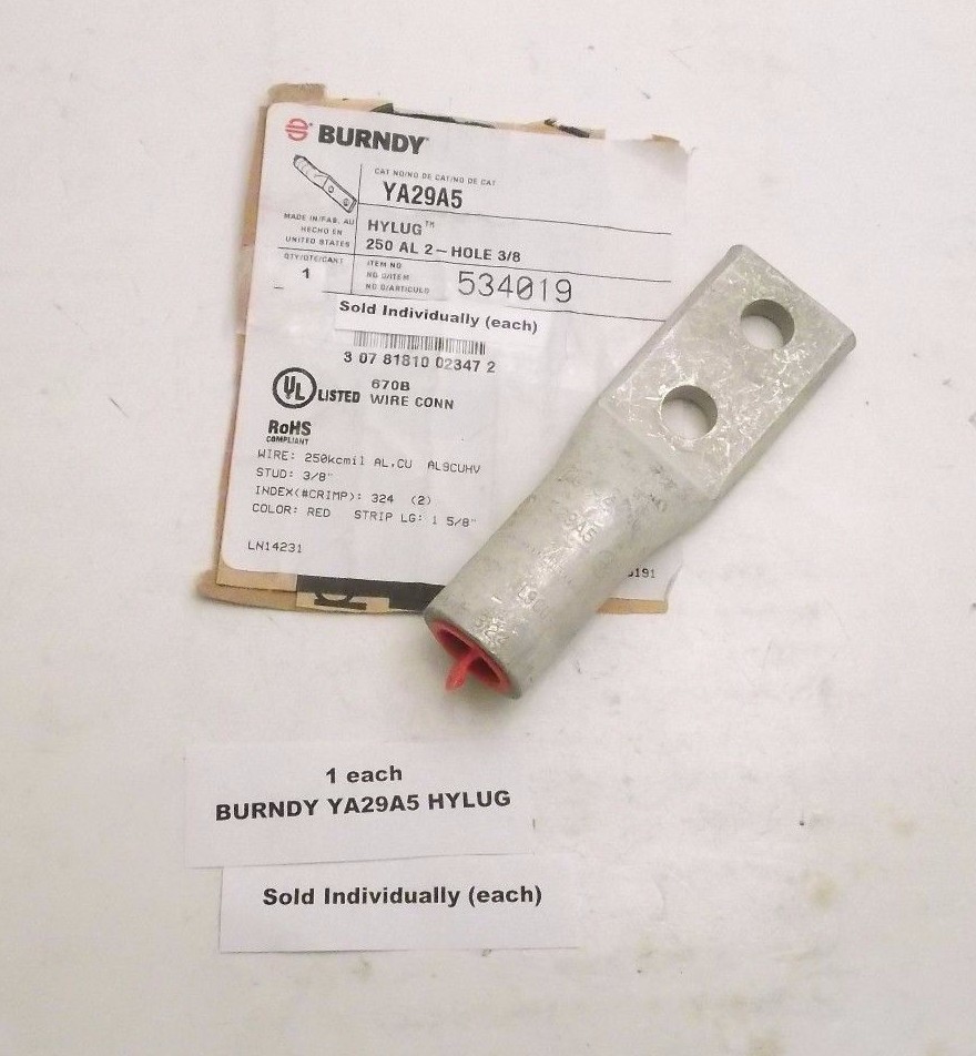 BURNDY 250 kcmil Compression Lug - Red Die - 2 Hole (3/8”) - 1 Piece ...