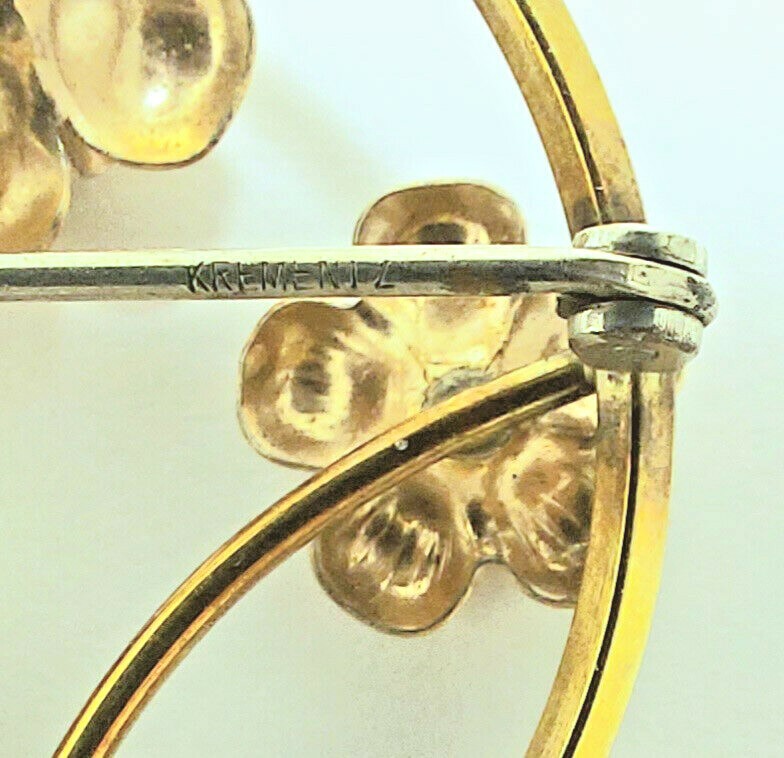 Vtg KREMENTZ Roses Circle Pin Gold Plated | eBay