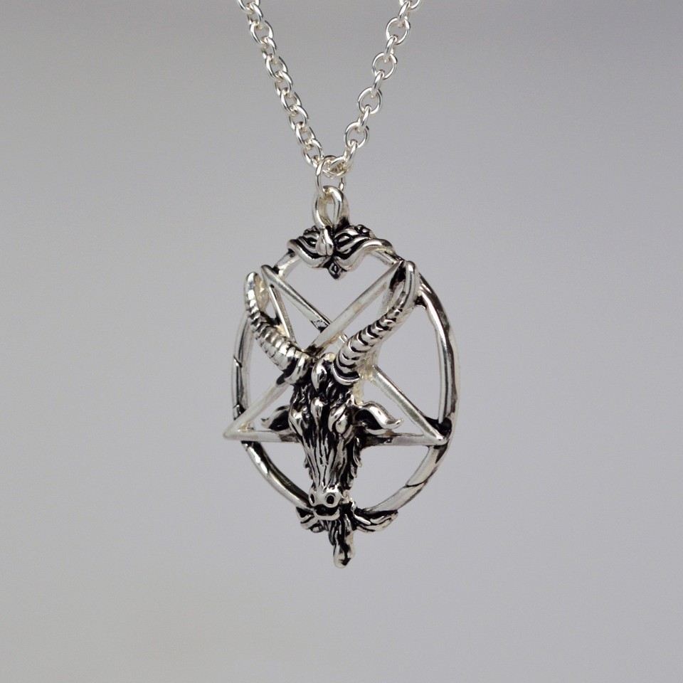 Sterling Silver Antiqued Baphomet Goat Head Satanic Pendant and 20 ...