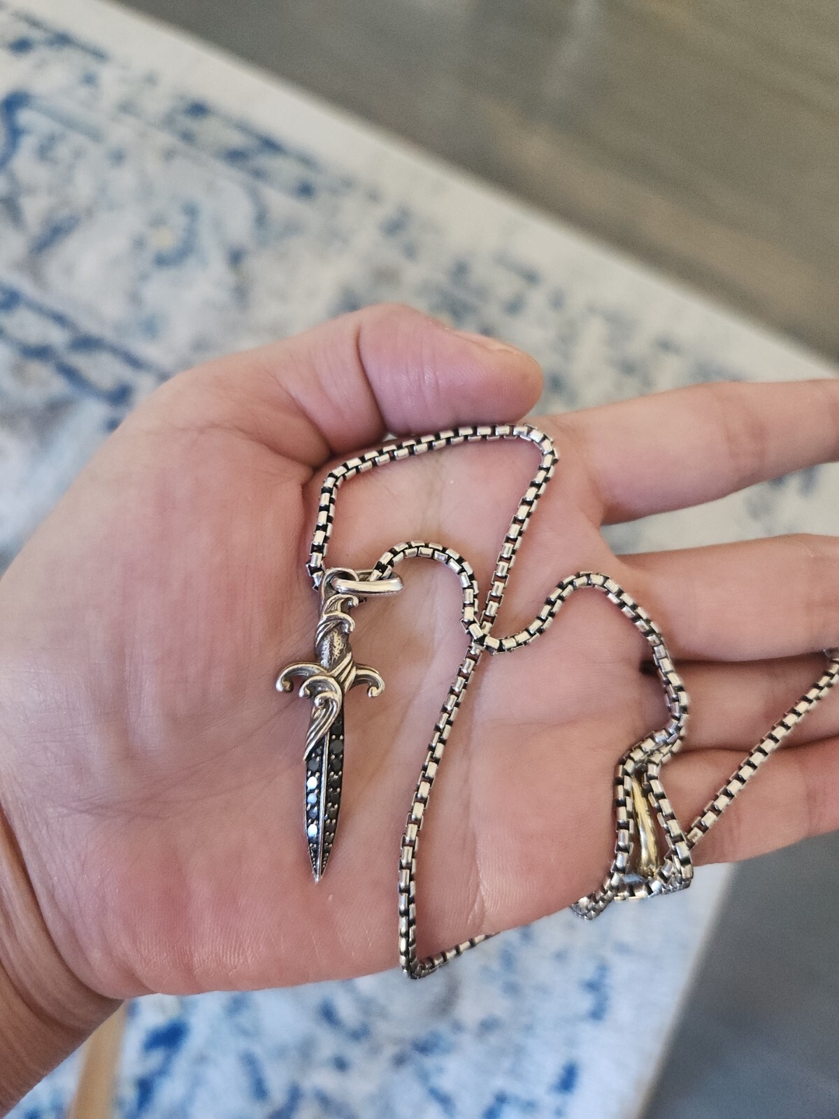 20in Chain/ David Yurman Dagger Black Diamond Pendant… - Gem