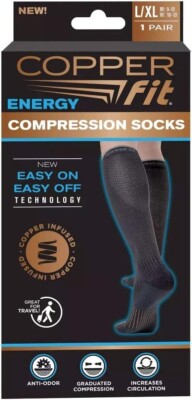 Copper Fit Energy Knee High Compression Socks Size L/XL - Black ...
