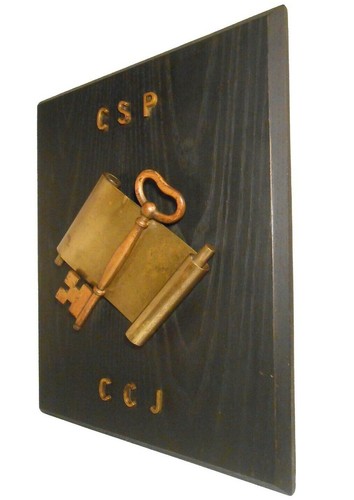 RARE YALE 'SCROLL & KEY' SECRET SOCIETY EARLY 20TH C BRONZE, BLK PNTD ...