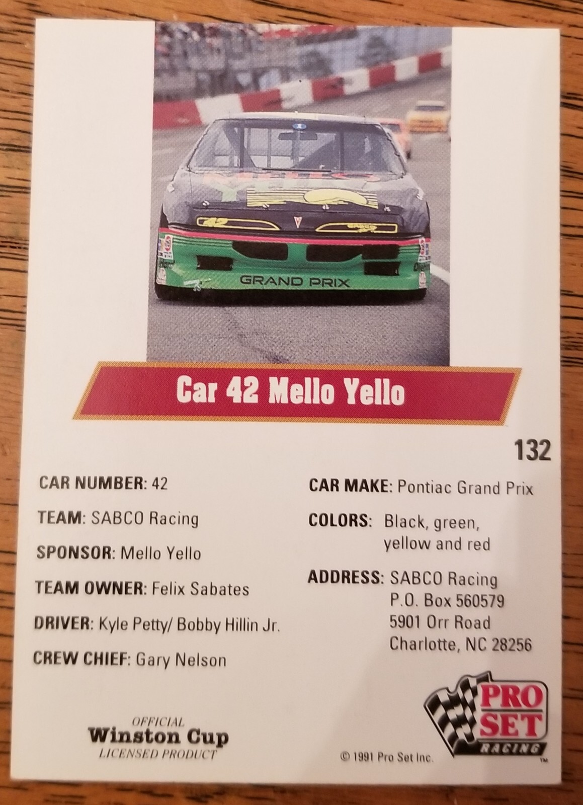 Kyle Petty #42 Mello Yelle Sabco Racing 1991 Pro Set Racing Card 132 MT ...