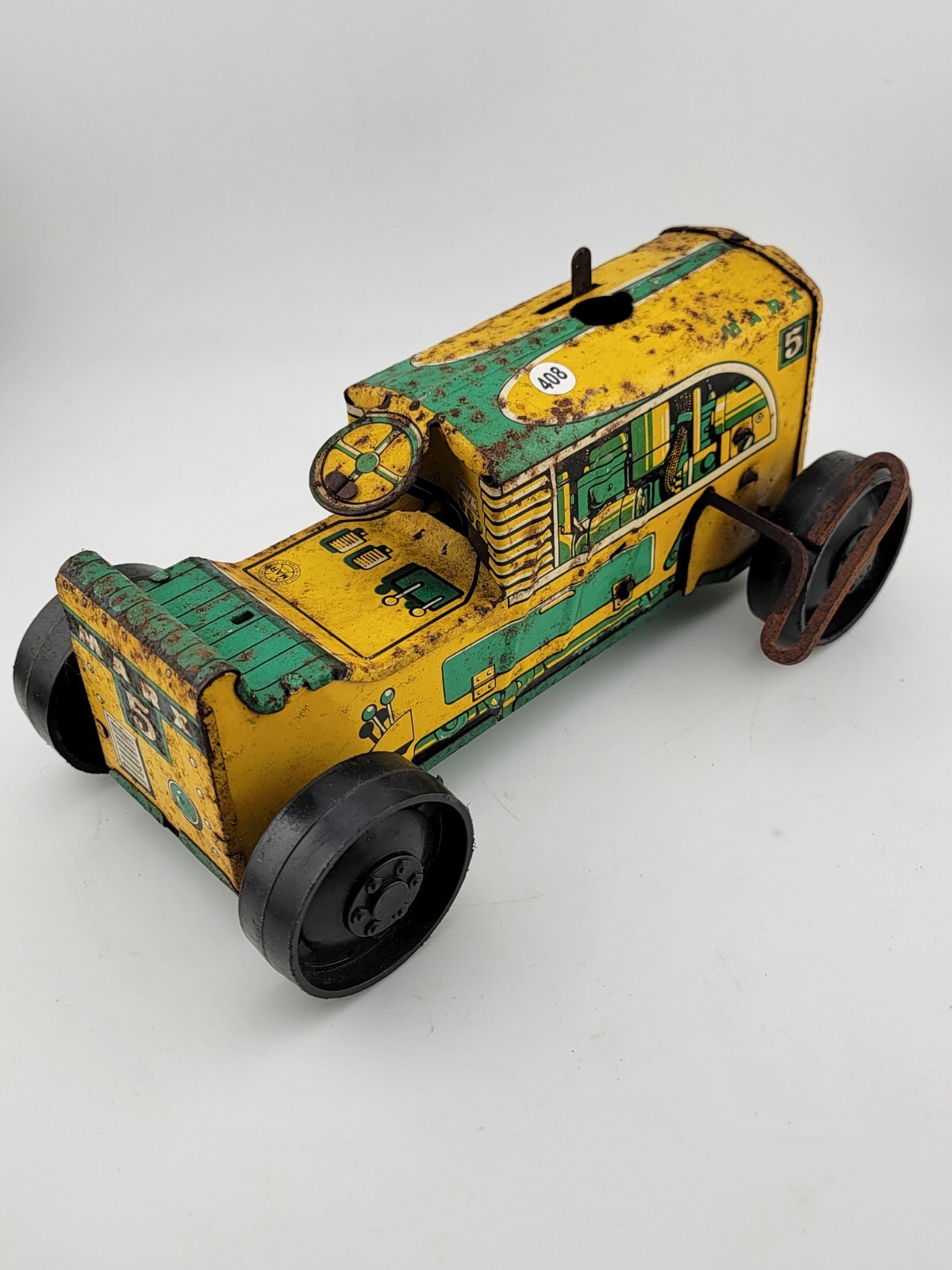 Antique Collectible Marx Yellow Green Keywind Tin Tractor No 5 Winds Up ...