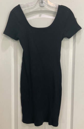 Wild Fable Sweater Dress Junior Size M Black Short Sleeve Corrugated ...