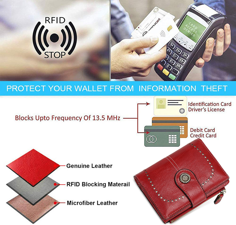 RFID Blocking Women Small Leather Wallet Credit Card Holder Mini Bifold ...