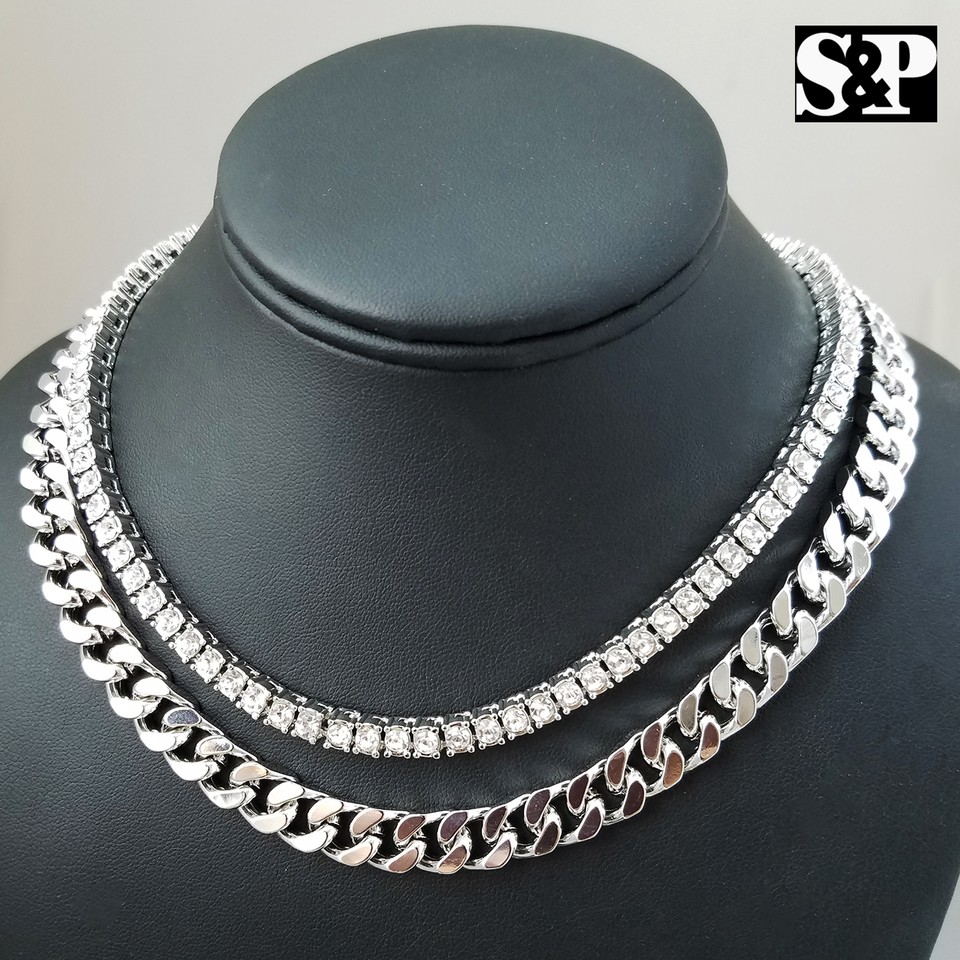 Hip Hop Quavo's Choker 18" Cuban & 16" Full Iced Cuban & 1 ROW DIAMOND ...