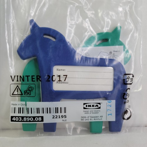Set of 2 NEW IKEA Hasthage Dala Horse Luggage Tags Blue/Green Vinter ...