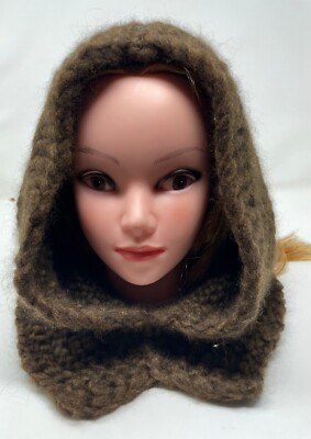Hooded Scarf Women Hat Hand Knit 100 % Cashmere Brown color Warm Snood ...