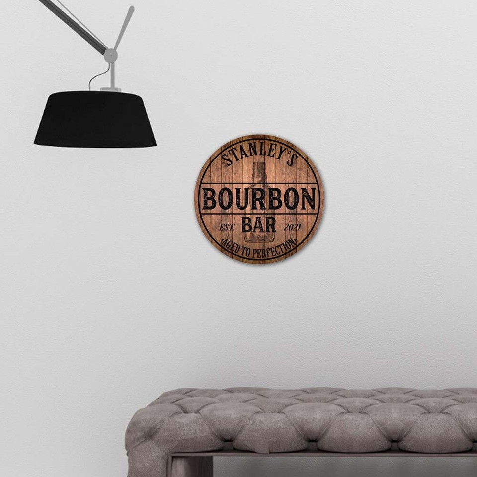 Personalized Bourbon Bar 14" Round Wood Sign Home Bar Decor Gift B3 ...