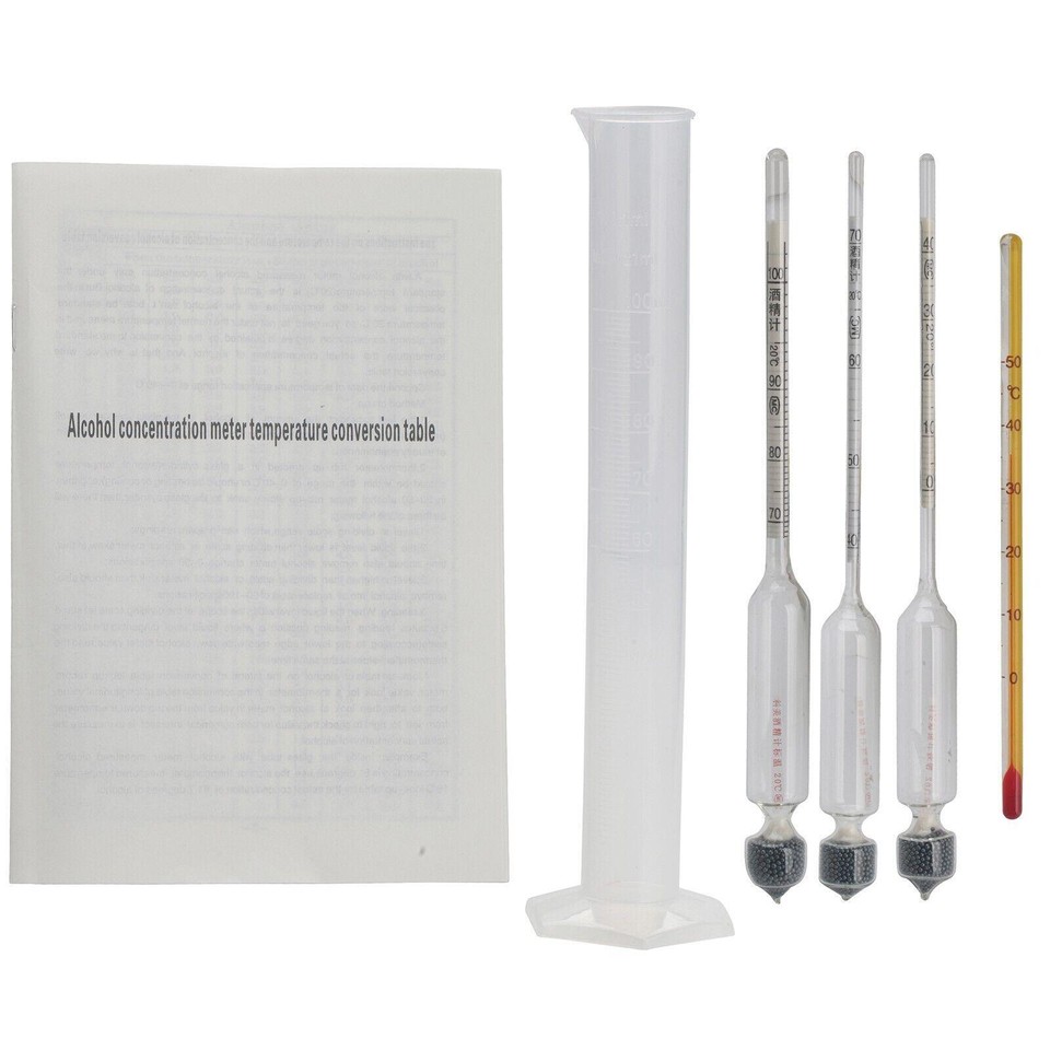 4Pcs/Set 0 To 100% Alcohol Meter Tester+Test Jar+Storage Case Whisky ...