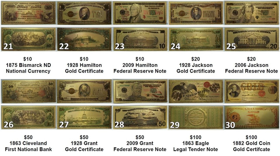 24K Gold-Plated Foil Note Currency Bill Paper Money Novelty Famous Cash ...