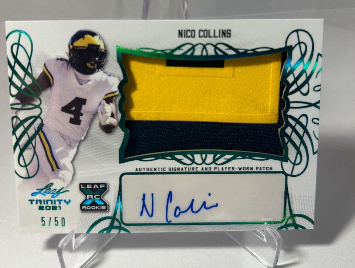 Nico Collins 2021 Leaf Trinity RPA Rookie Auto 2 color patch /50 | eBay
