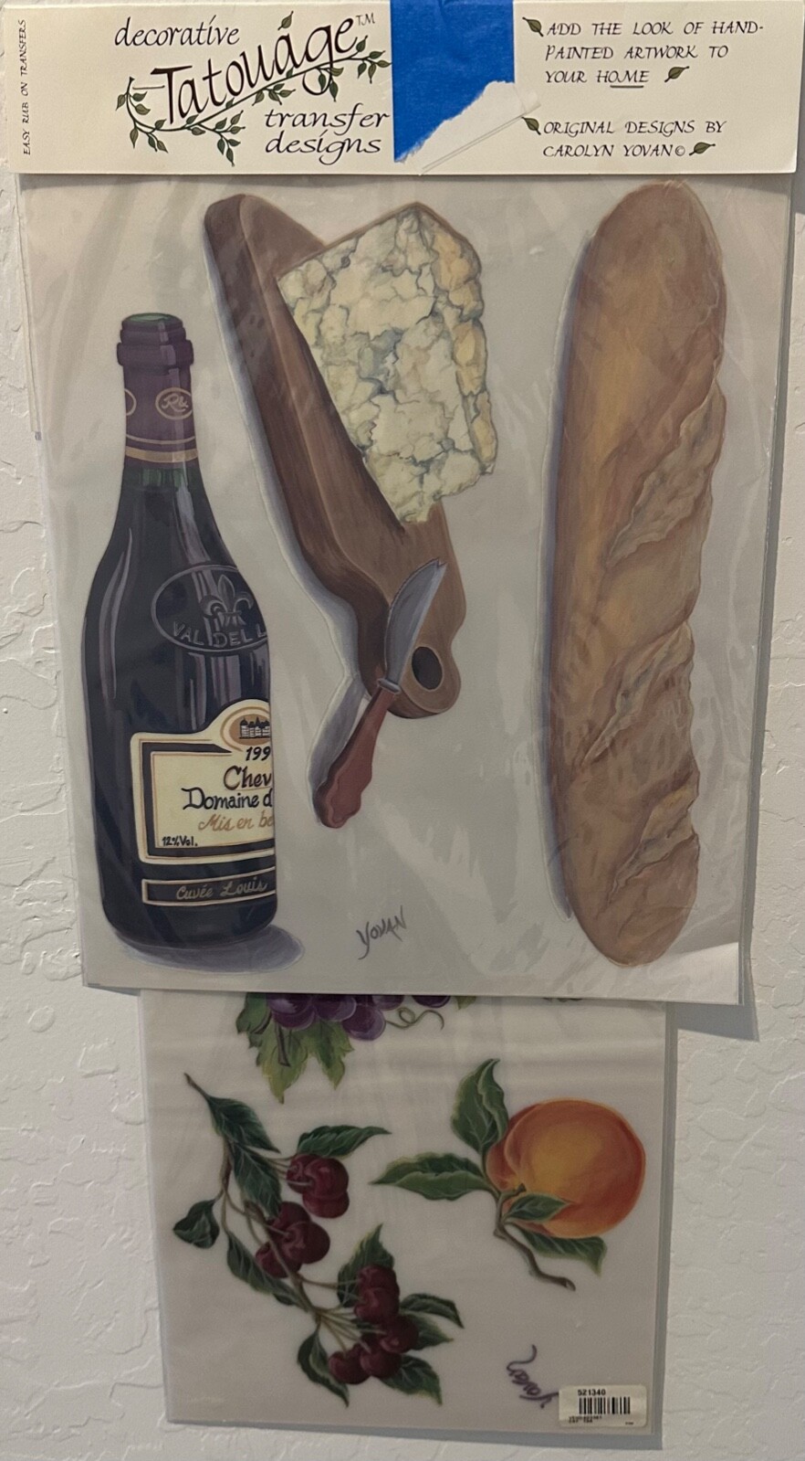Tatouage Transfer Mural Carolyn Yovan Bread Wine Cheese Fruit | eBay