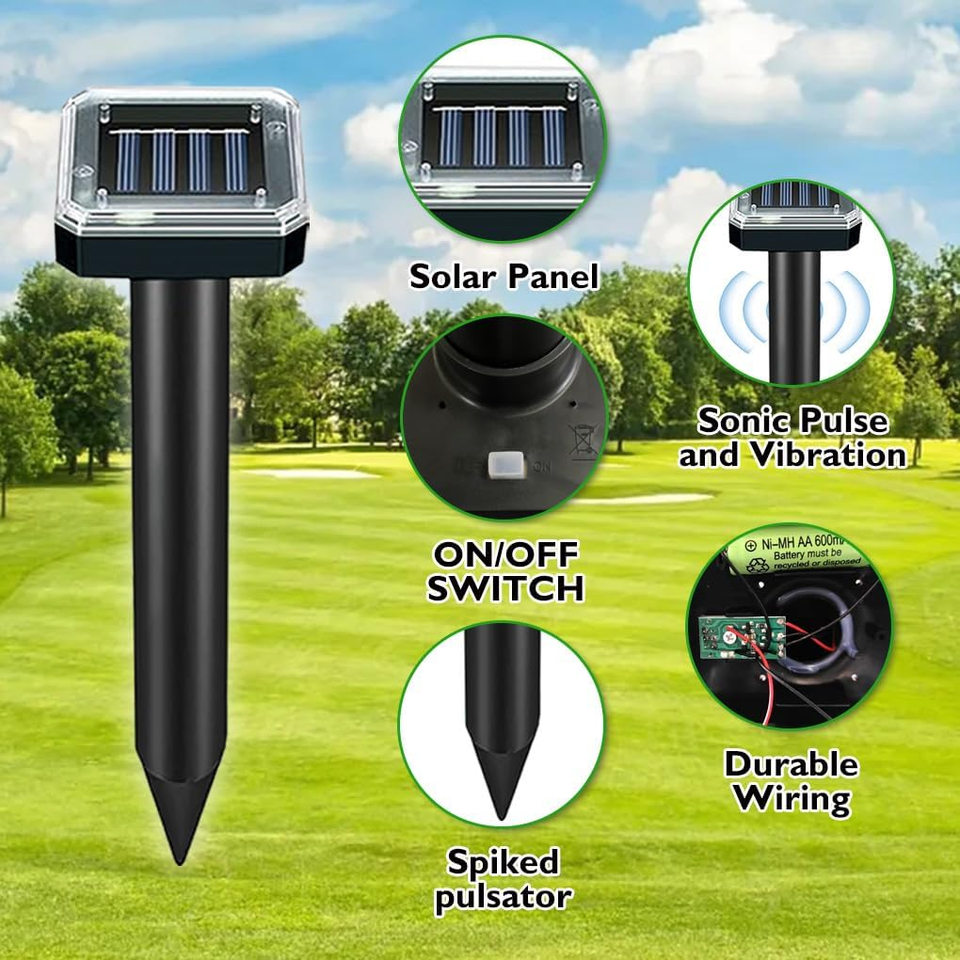 2-12Pack Solar Powered Mole Repellent, Ultrasonic Pest Repeller, Gopher ...