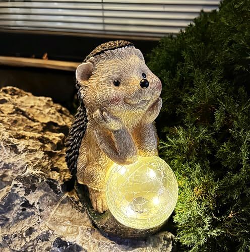 Solar Garden Hedgehog Statue with LED LightsFunny Resin Outdoor Statue ...
