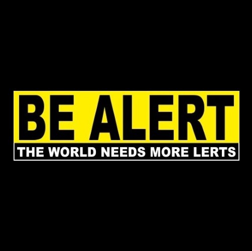 Funny "BE ALERT - THE WORLD NEEDS MORE LERTS" warning decal BUMPER ...