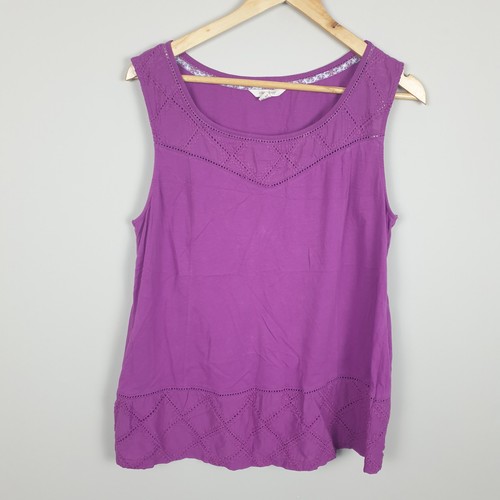 White Stuff Tank Top Womens UK 14 Purple Embroidered Boho Casual Square ...