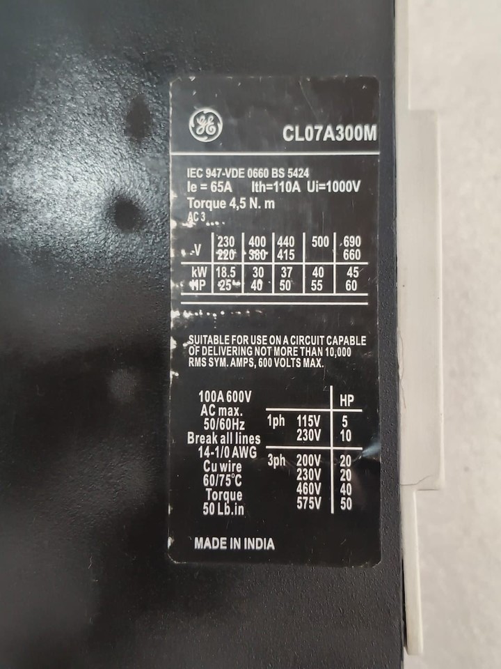 GE CL07A300M 65AMP POWER CONTACTOR COIL VOLTAGE 240VAC FREE FAST ...