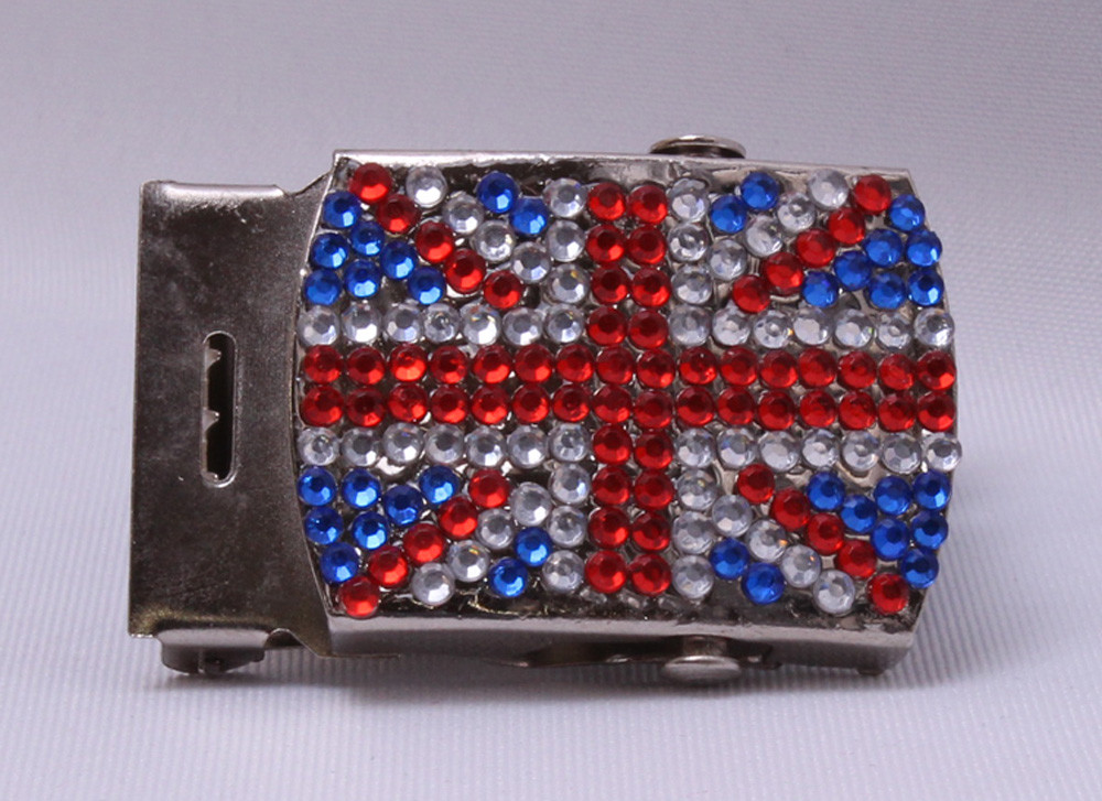 Union Jack British Rhinestone-Look Military Style Closure 1" Belt ...