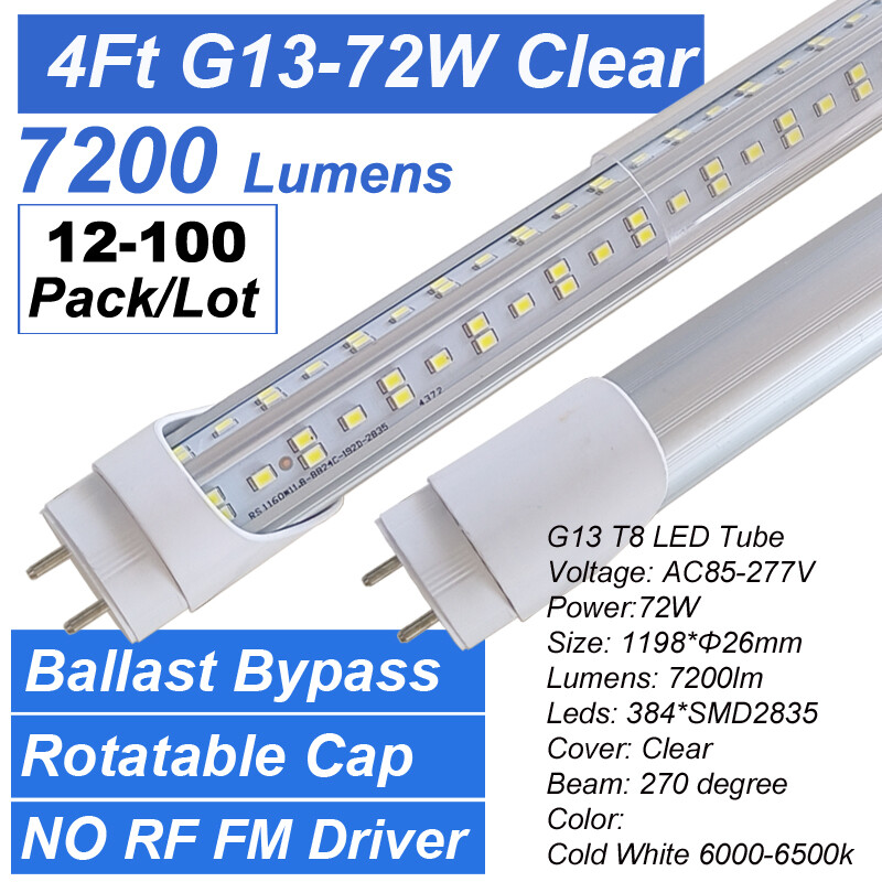 25* 4FT G13 Bi Pin Led Tube Light Bulbs 72W T8 48 Inch Led Shop Light ...