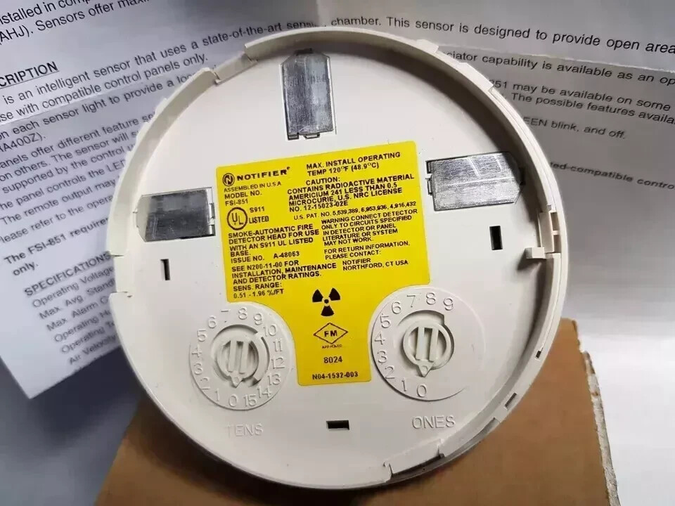 FSI-851 NOTIFIER INTELLIGENT IONIZATION SMOKE DETECTOR FOR FIRE ALARM ...