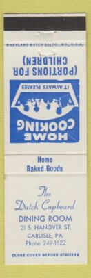 Matchbook Cover - Dutch Cupboard Restaurant Carlisle PA #2 | eBay