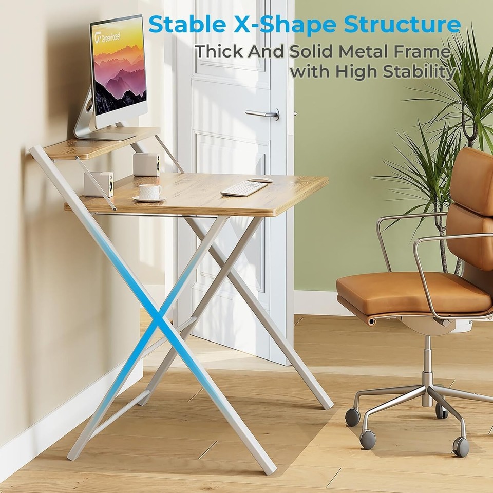 GreenForest Folding Desk 2-Tier Foldable Small Spaces Desk Home Office ...