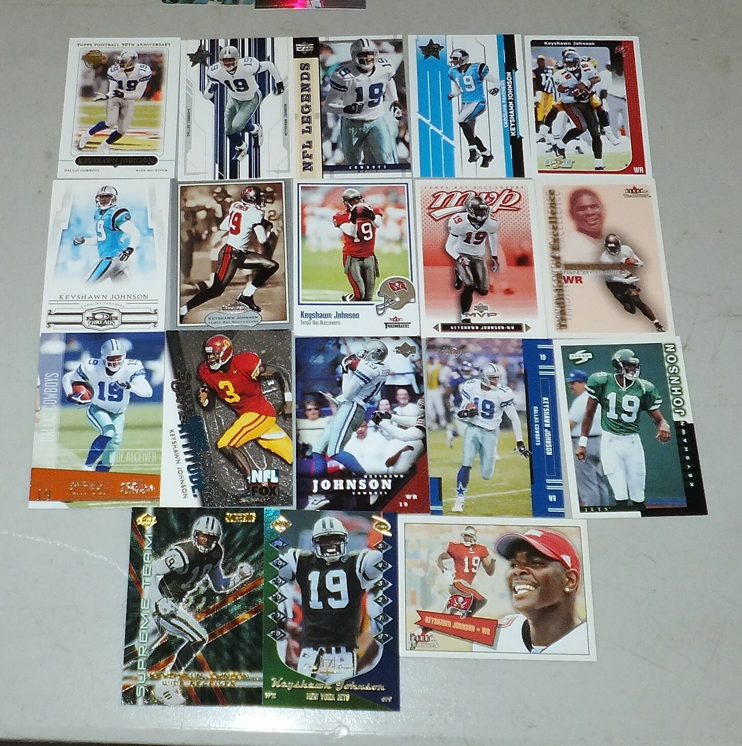 KEYSHAWN JOHNSON - Jets / Buccaneers / Cowboys - 18 Card Assorted Lot ...
