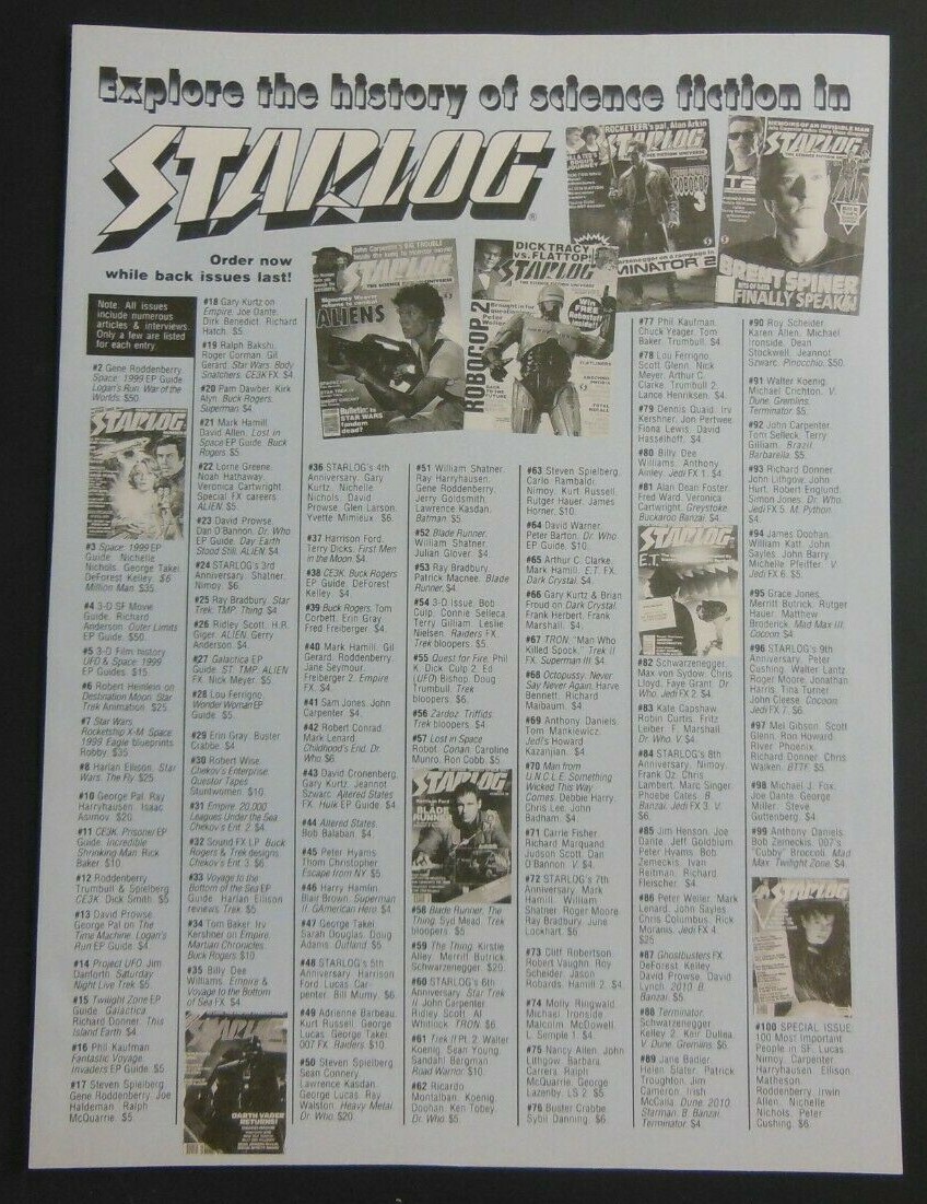 Starlog Magazine Back Issue Order Form Print Ad 8 x 11 in Poster ...