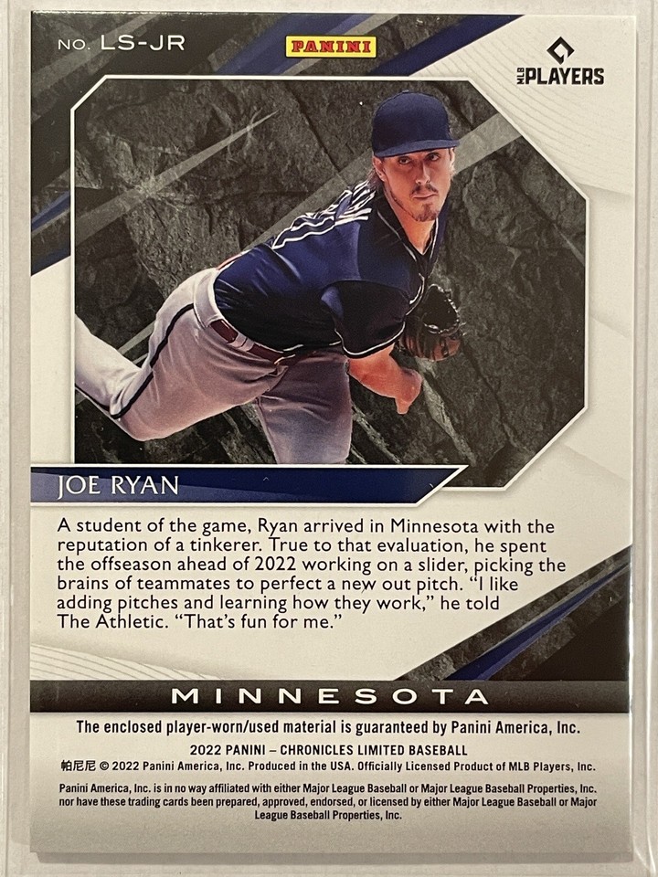 2022 Panini Chronicles Limited Joe Ryan Jersey Rookie RC #LS-JR ...