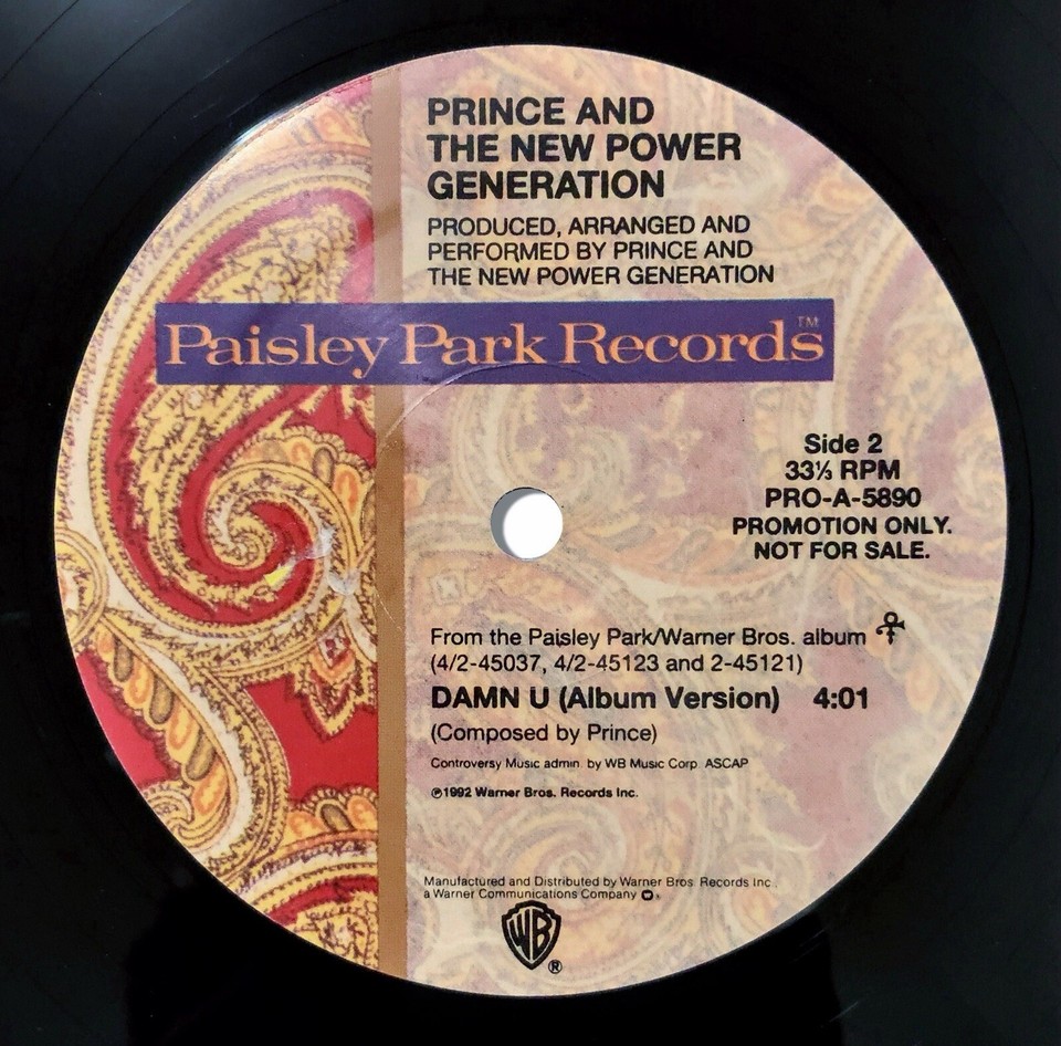 PRINCE & THE N.P.G. ‘Damn U’ 12" Vinyl Promo Single (Paisley Park, PRO ...