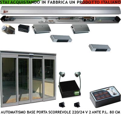 PORTA AUTOMATICA SCORREVOLE 2 ANTE PAS 80 CM 220/24V 2 PINZE 2 RADAR ...