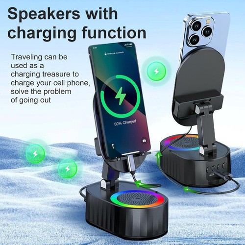 5 in1 Cell Phone Stand Holder with Wireless Bluetooth Speaker Induction ...