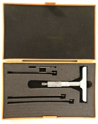 Mitutoyo Depth Gauge Micrometer Set with Interchangeable Rods in Case ...