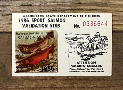 WTDstamps - 1986 **WASHINGTON** Salmon Fishing Stamp Permit License | eBay