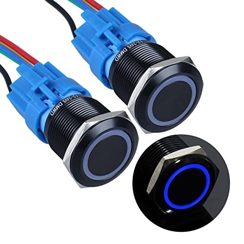 2-Pack 22mm Metal Latching Push Button Switch Waterproof 12V-24V Blue ...