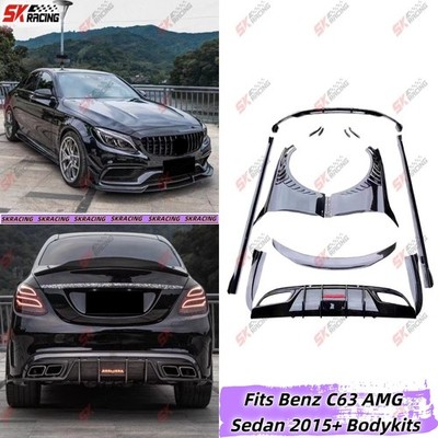 Front Rear Middle Lip Rear Spoiler BodyKit For Benz C63 AMG Sedan 15 ...