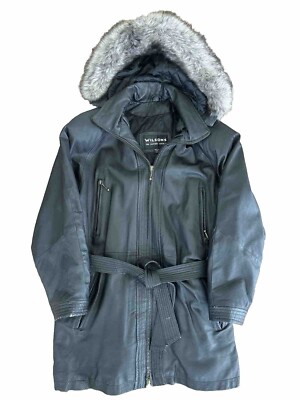 Vtg Wilsons Womens Fur Leather Hooded Parka Duster Coat Jacket Womens ...