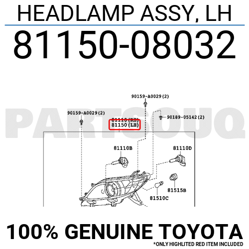 8115008032 Genuine Toyota HEADLAMP ASSY, LH 81150-08032 | eBay