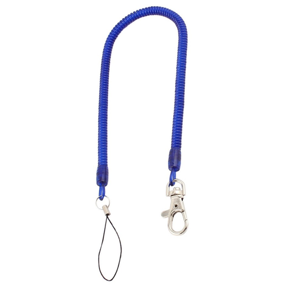 Flexible Lobster Clasp Stretch Coiled Cord Keychain Key Holder Blue 42 ...