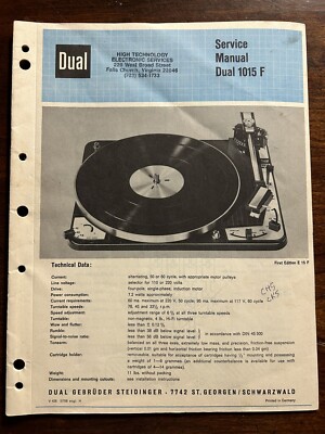 Dual 1015-F Turntable Record Player Service Manual Original OEM Genuine ...