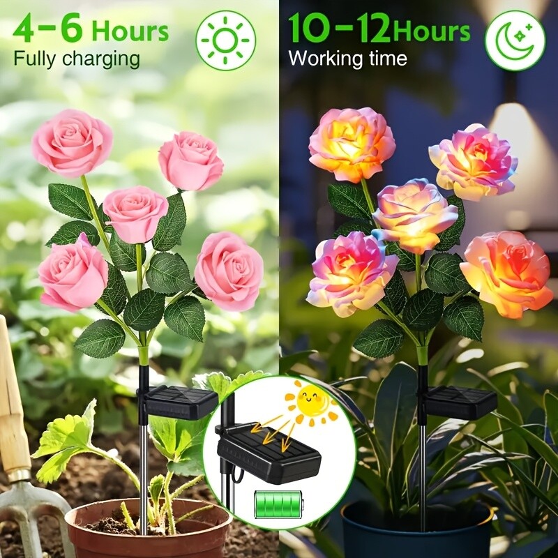 Solar Garden Lights Outdoor, 7 Color Changing Rose Solar Lights for ...